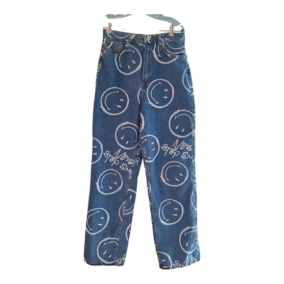 H&M | Jeans | Nwot Smiley Originals X Hm High Waist Smiley Face Wide ...